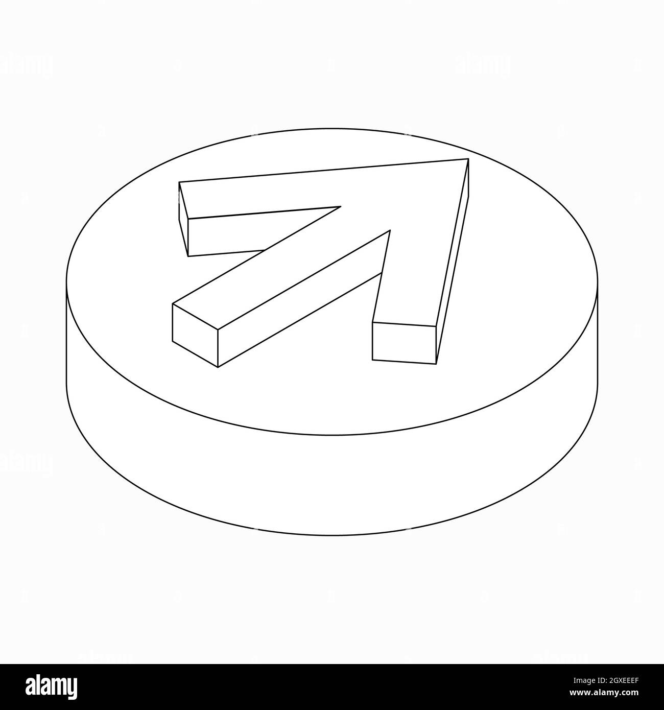 Classic arrow icon on round pad in isometric 3d style isolated on white ...