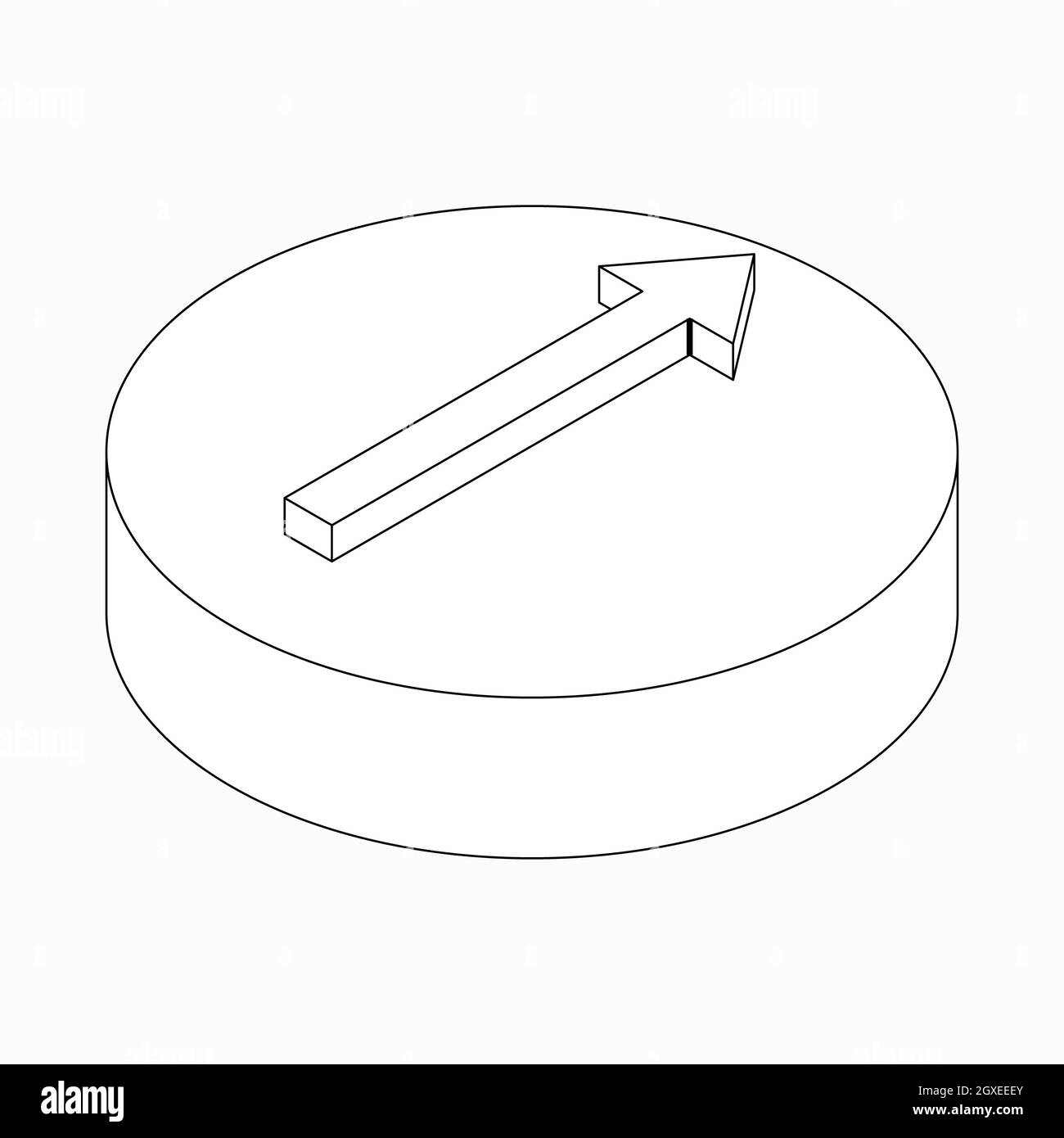 Long classic arrow icon on round pad in isometric 3d style isolated on ...