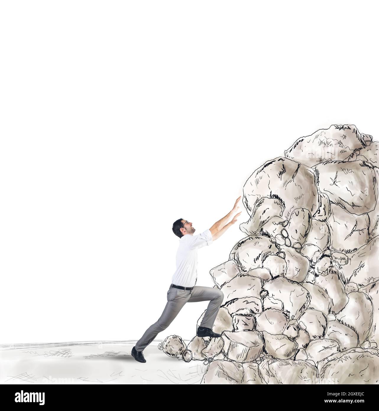 Tired businessman struggling to climb the success Stock Photo - Alamy