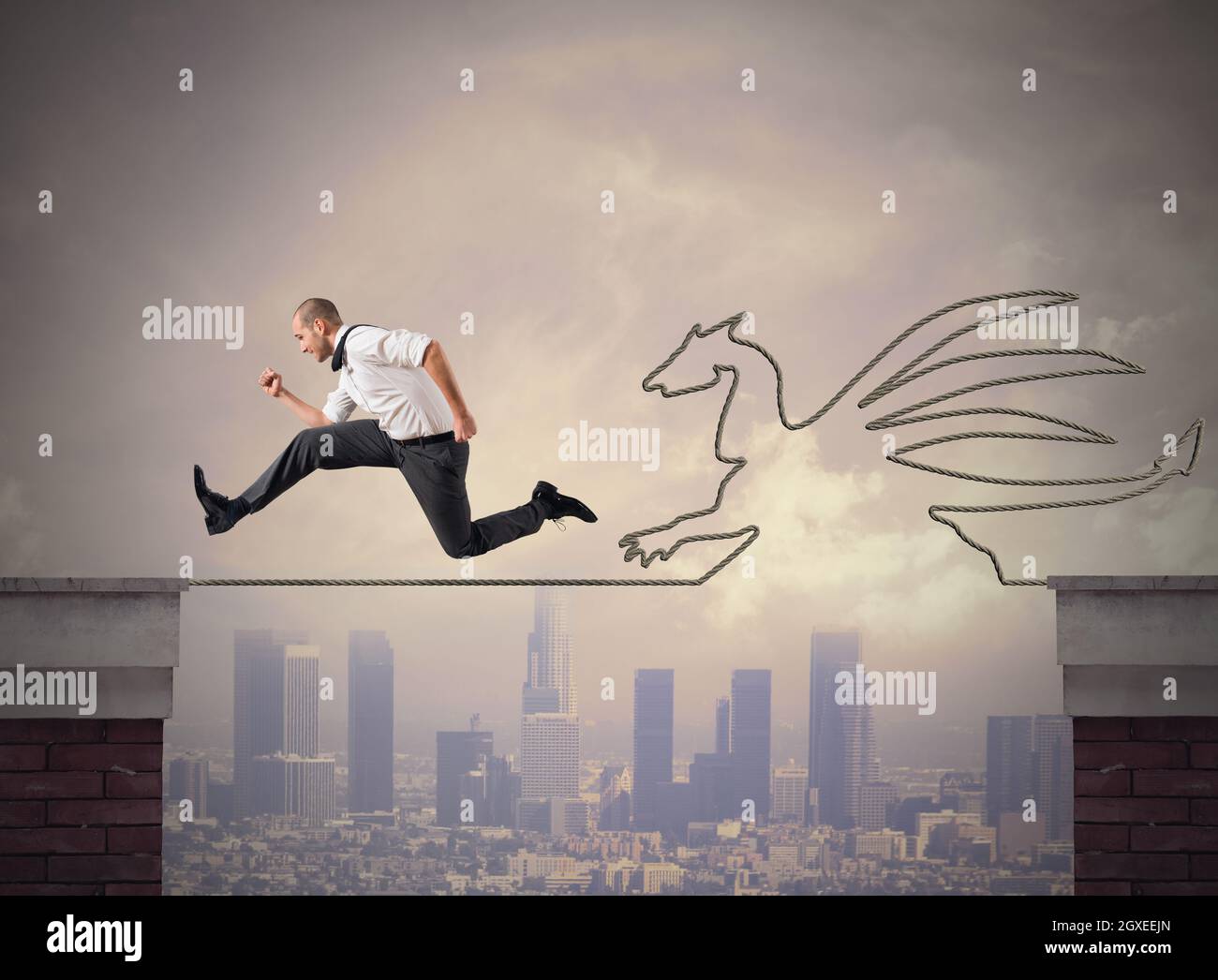 Businessman scared and coward runs off quickly Stock Photo - Alamy