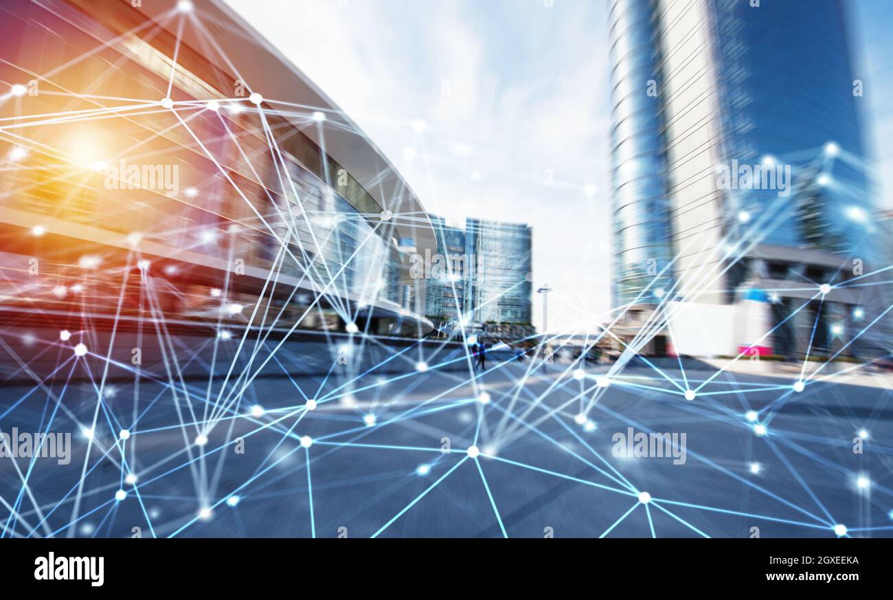 Futuristic abstract internet connection network background with motion ...