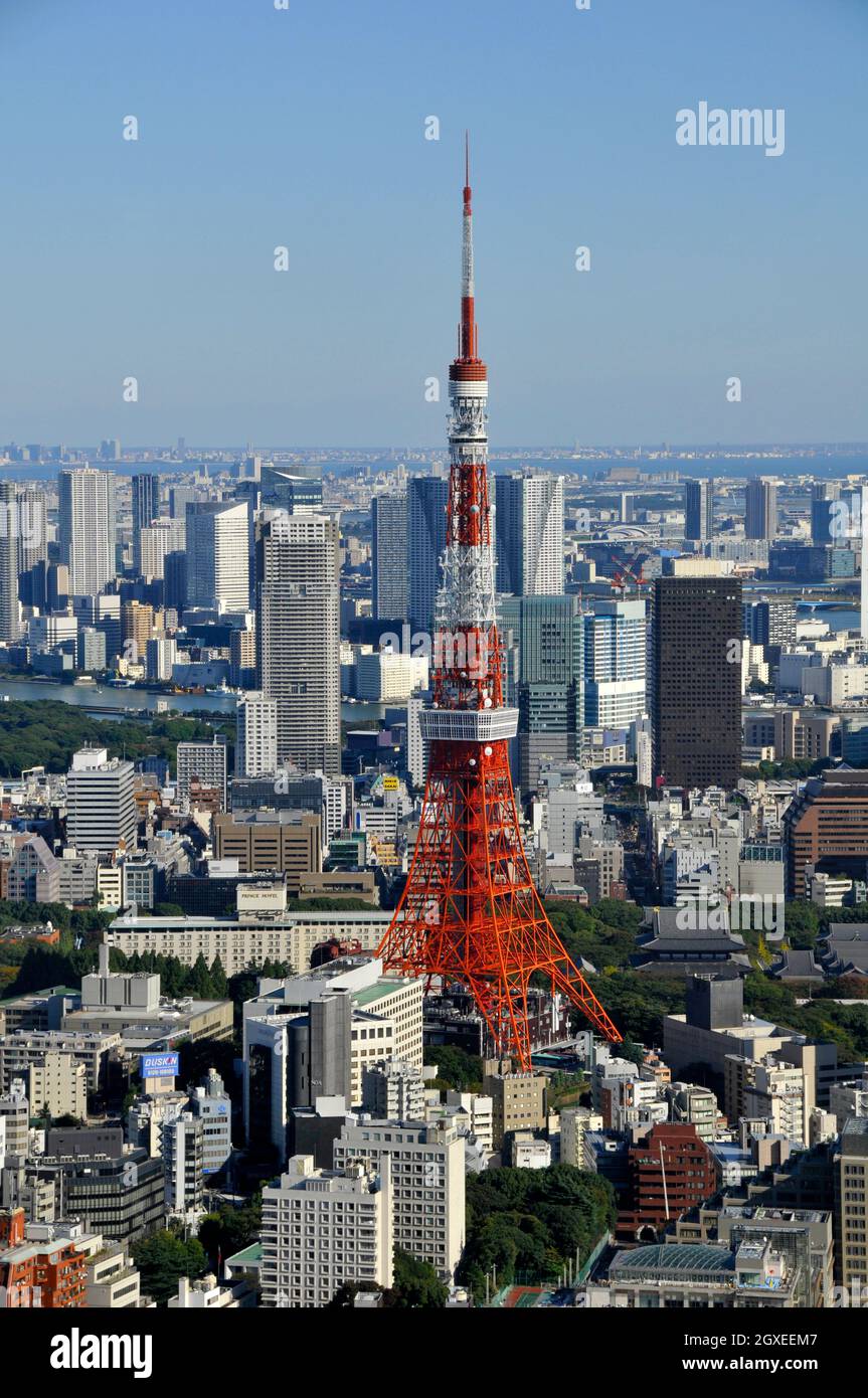 Tokyo Tower and the dense city viewed from the Mori Tower, Roppongi ...
