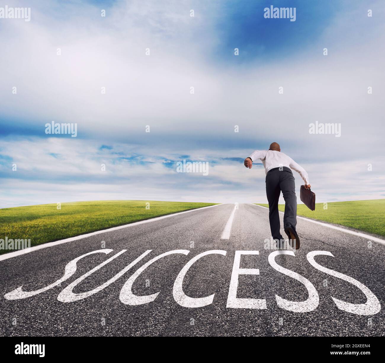 Man runs fast on a success way. Concept of successful businessman and ...