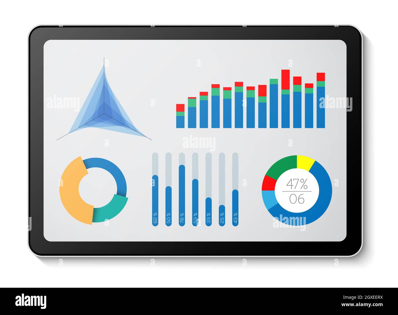 Minimalist data projection on a digital tablet on white background ...