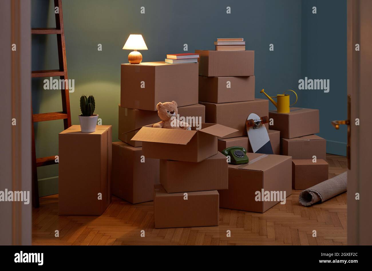 Moving boxes and personal belongings Stock Photo - Alamy