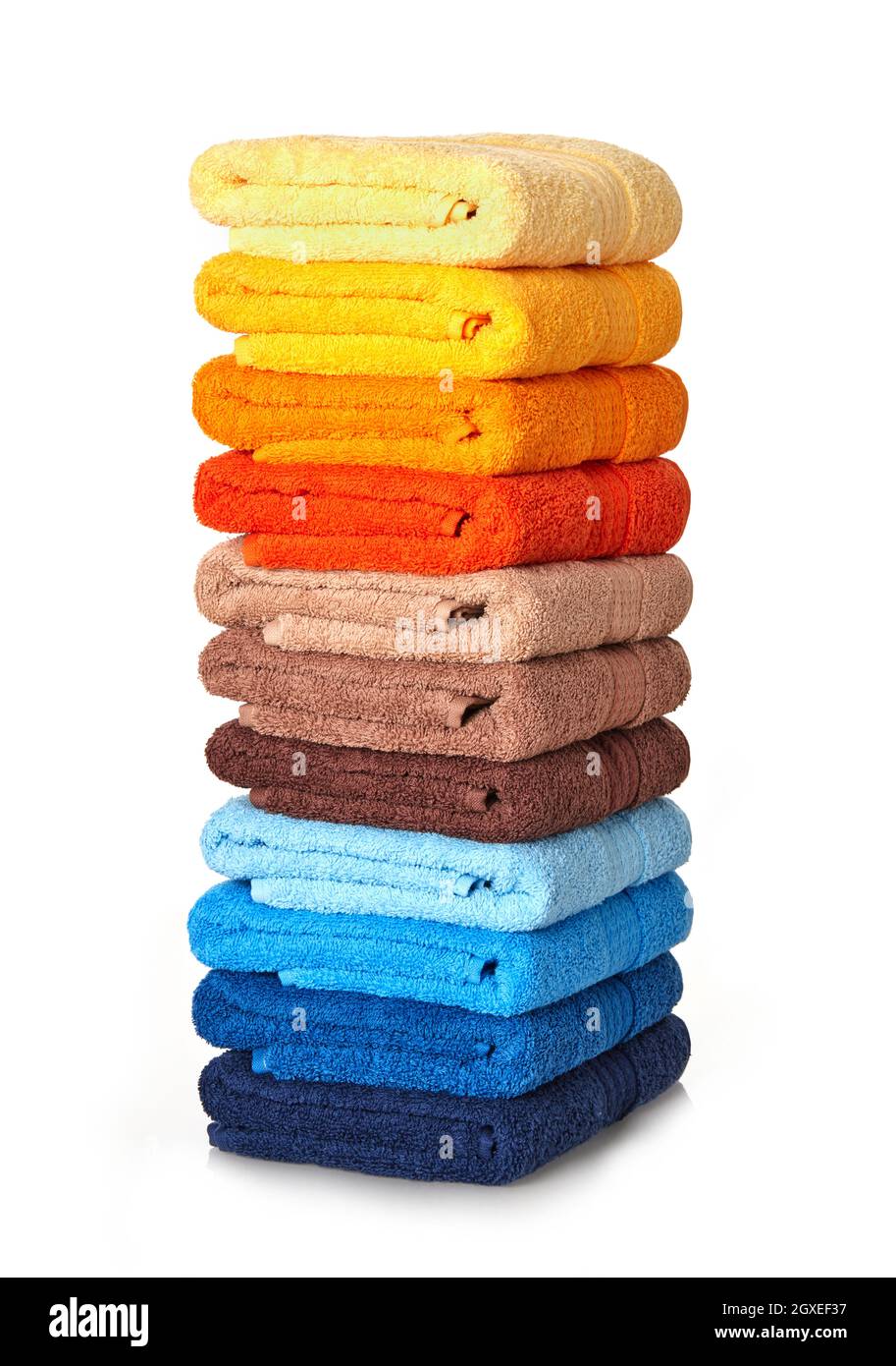 Folded stack of towels on white background Stock Photo - Alamy