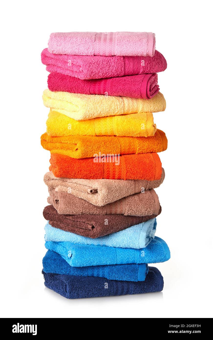 Folded stack of towels on white background Stock Photo - Alamy