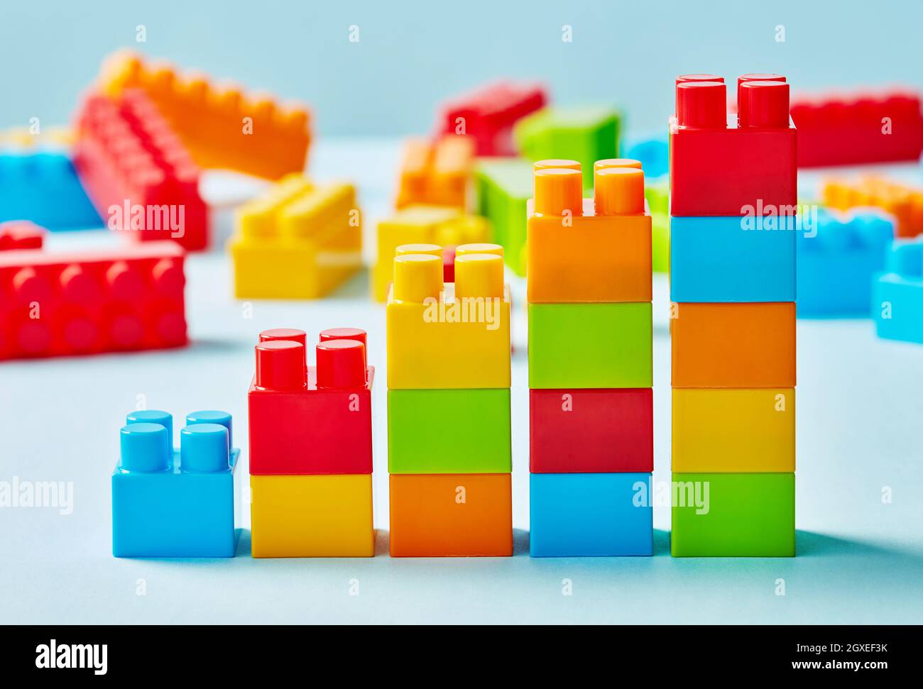 Multi-colored toy blocks chart Stock Photo - Alamy