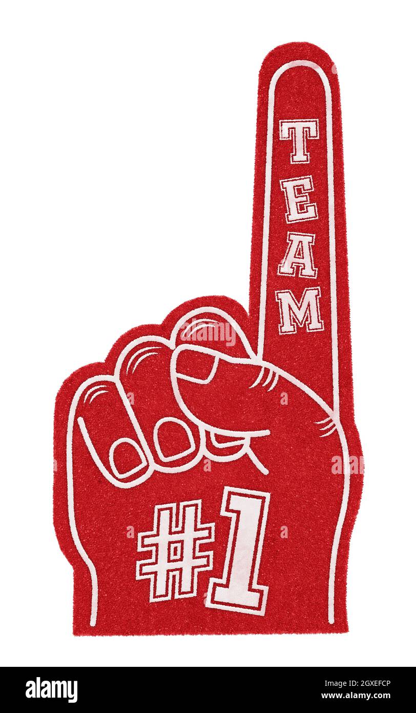 Number one team foam hand isolated on white Stock Photo - Alamy