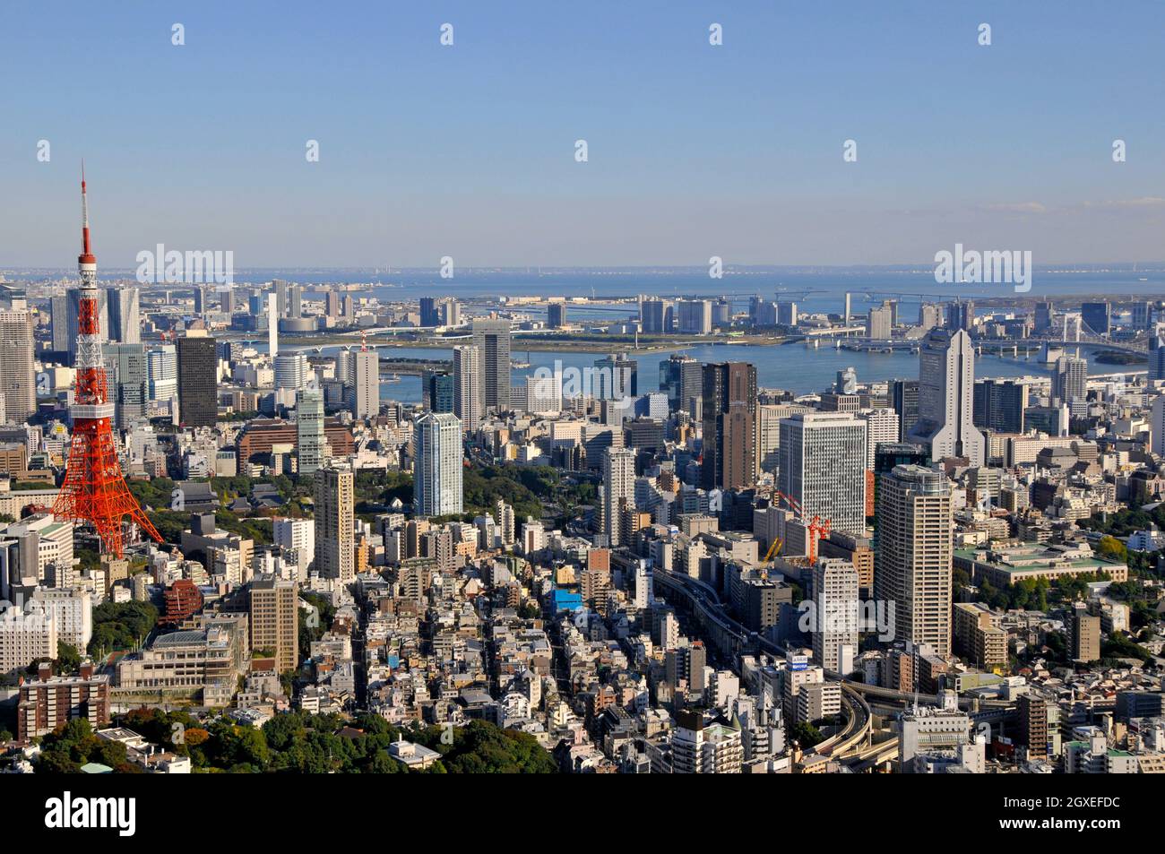 Tokyo Tower and the dense city viewed from the Mori Tower, Roppongi ...