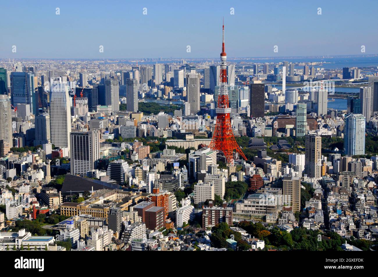 Tokyo Tower and the dense city viewed from the Mori Tower, Roppongi ...