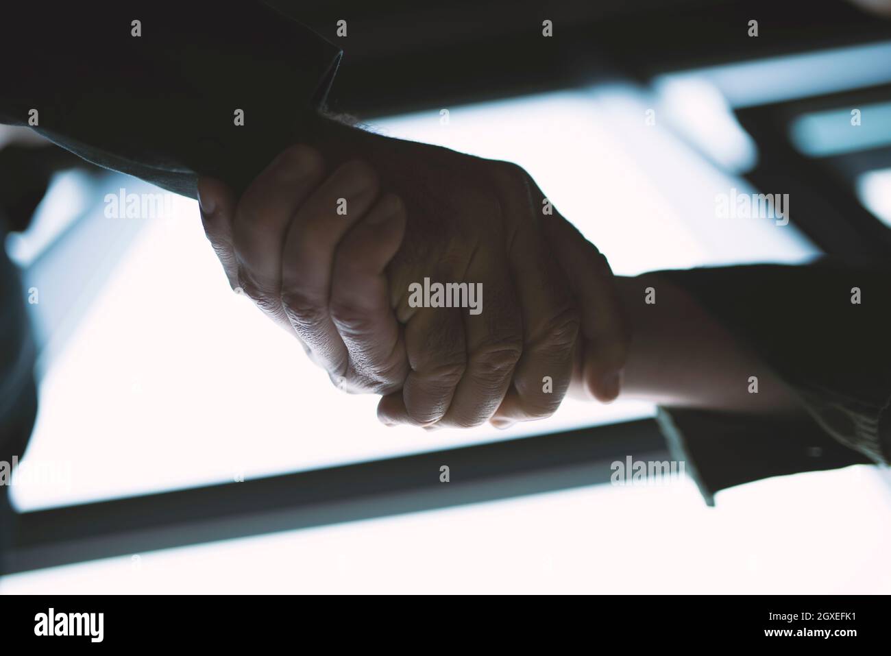 Handshaking business person in the office with network effect. concept ...