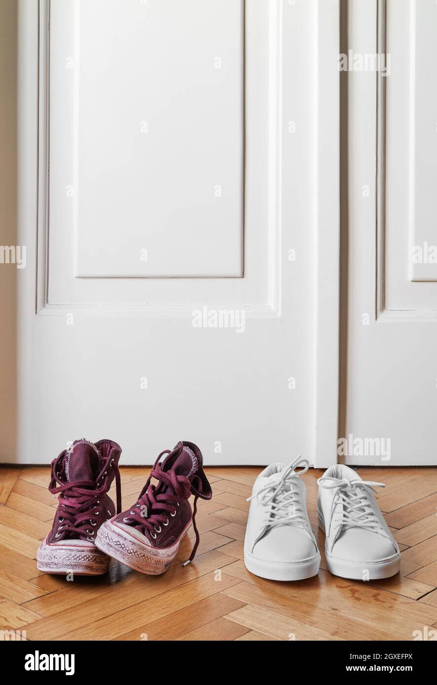 Old and new shoes on floor Stock Photo - Alamy