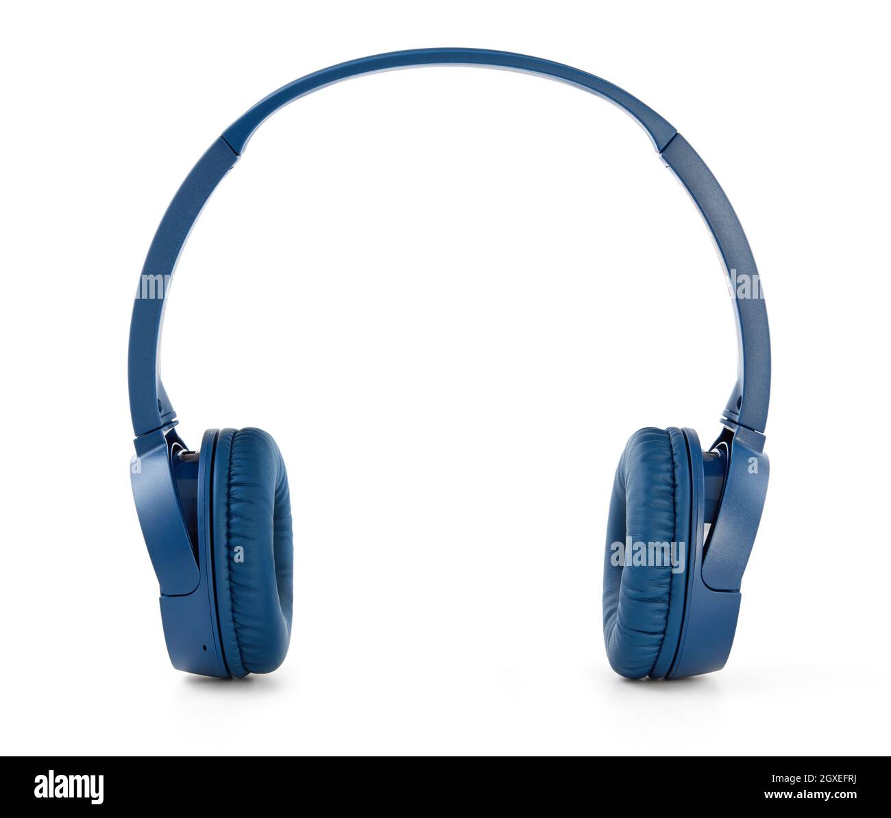 Portable blue headphones on white background Stock Photo - Alamy