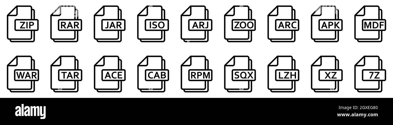 Archive file icon. Different formats of archive files. Set of linear ... Archive file icon. Different formats of archive files. Set of linear ...