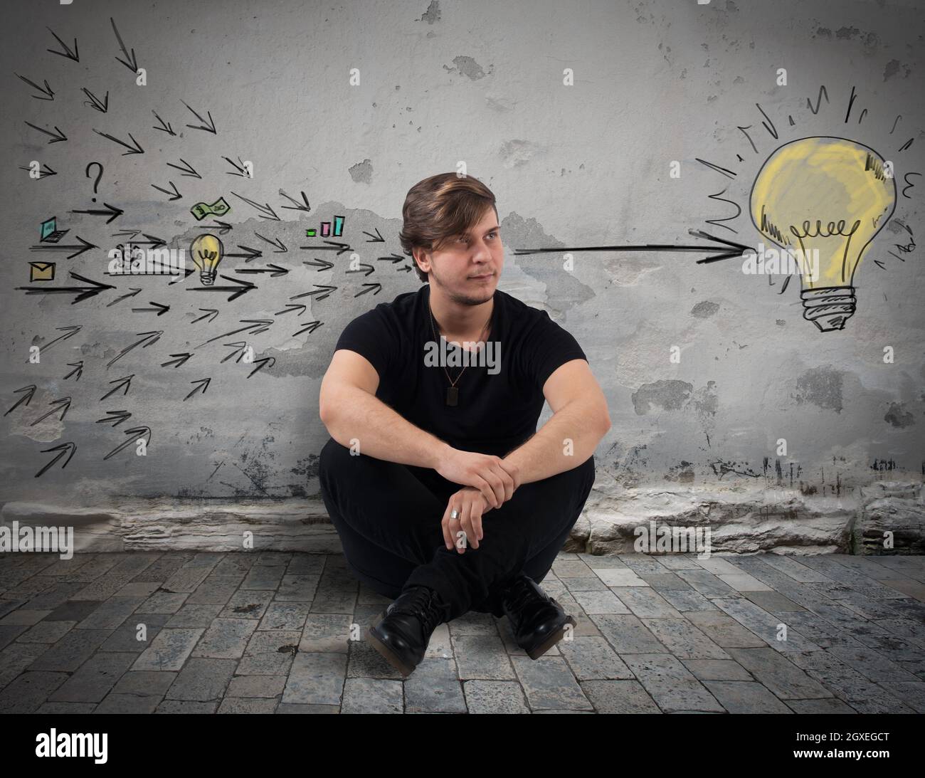 Creative young boy creates a great idea Stock Photo - Alamy