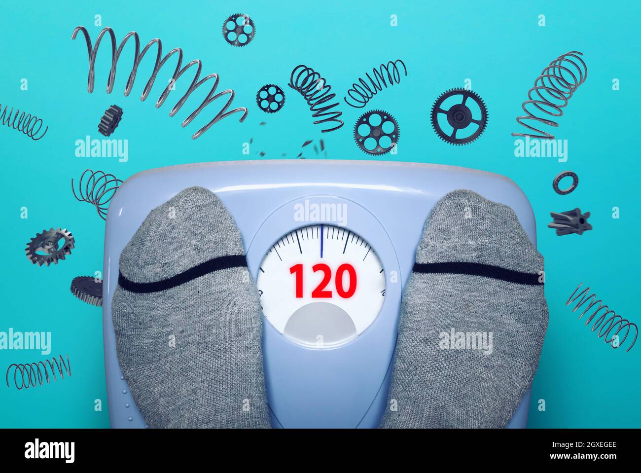 Person check his weight with a balance that explodes Stock Photo - Alamy