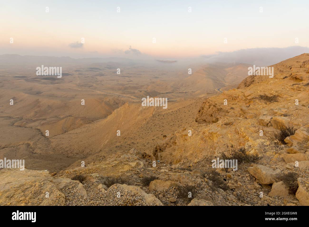 Sunrise view of HaMakhtesh HaGadol (the big crater, Yeruham Crater), in ...
