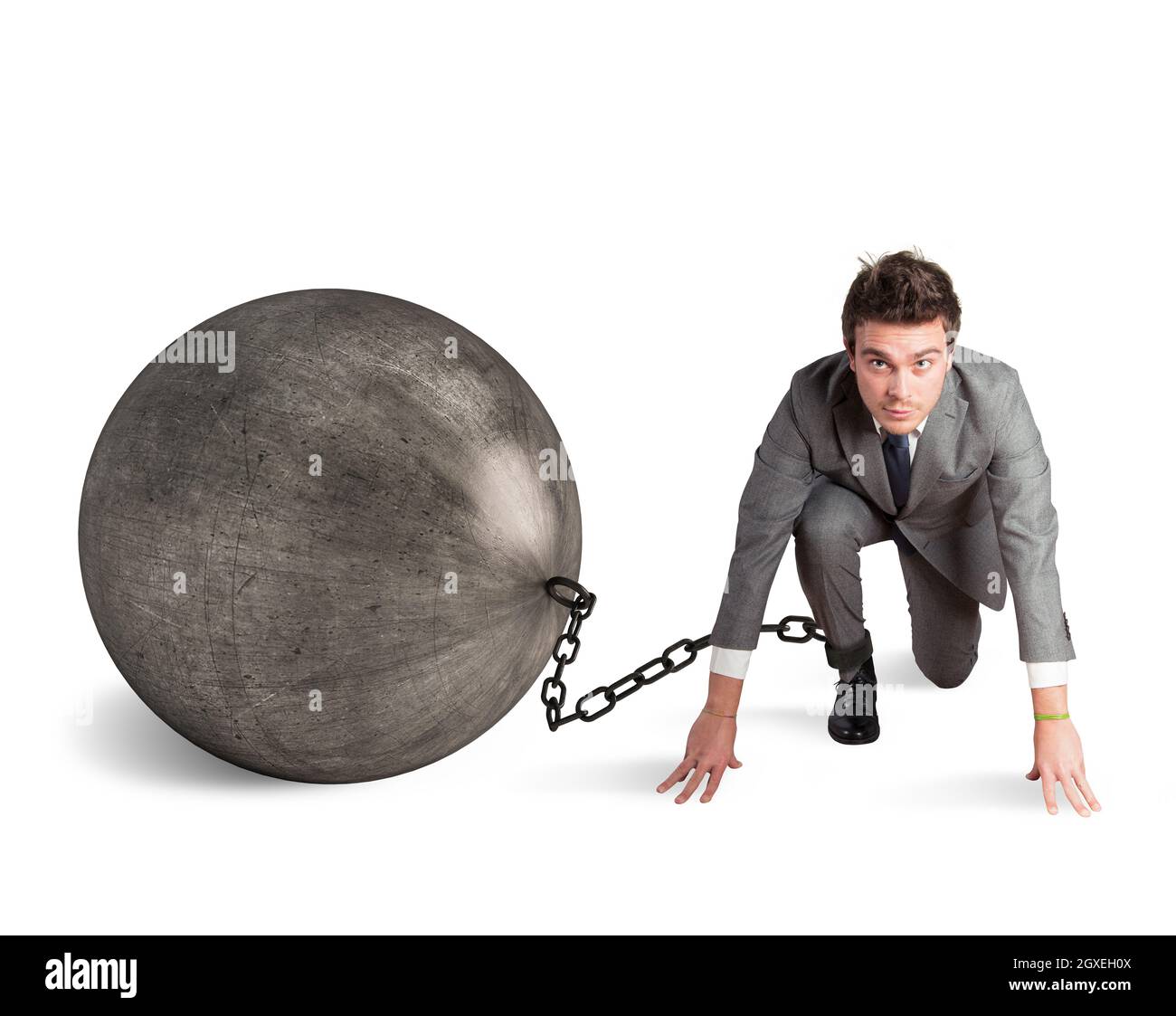 Man stuck in a challenge by an obstacle Stock Photo - Alamy