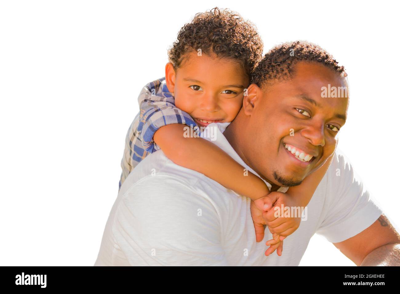 Happy African American Father and Mixed Race Son Playing Piggyback ...