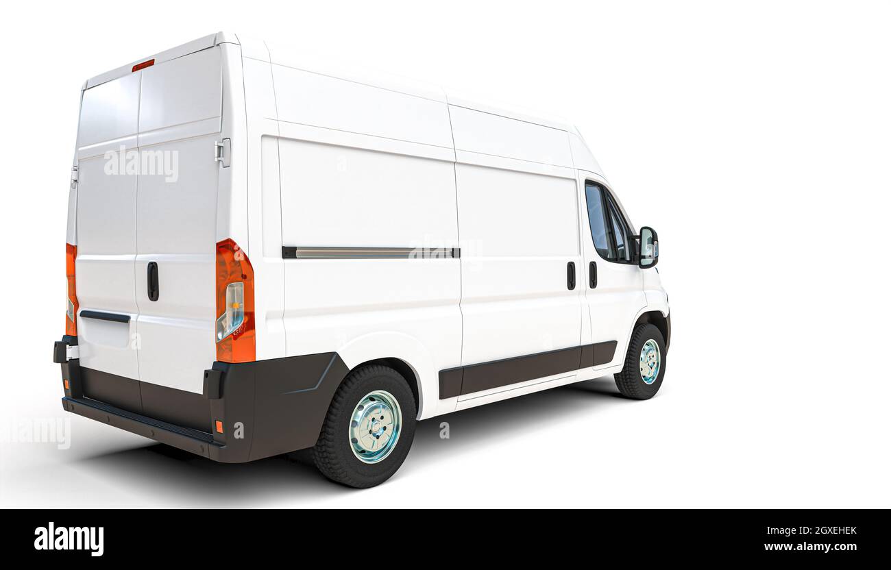 white transport van on the white background. 3d render Stock Photo - Alamy
