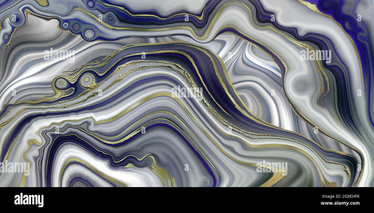 Agate marble stone abstract texture, pastel blue with gold veins ...
