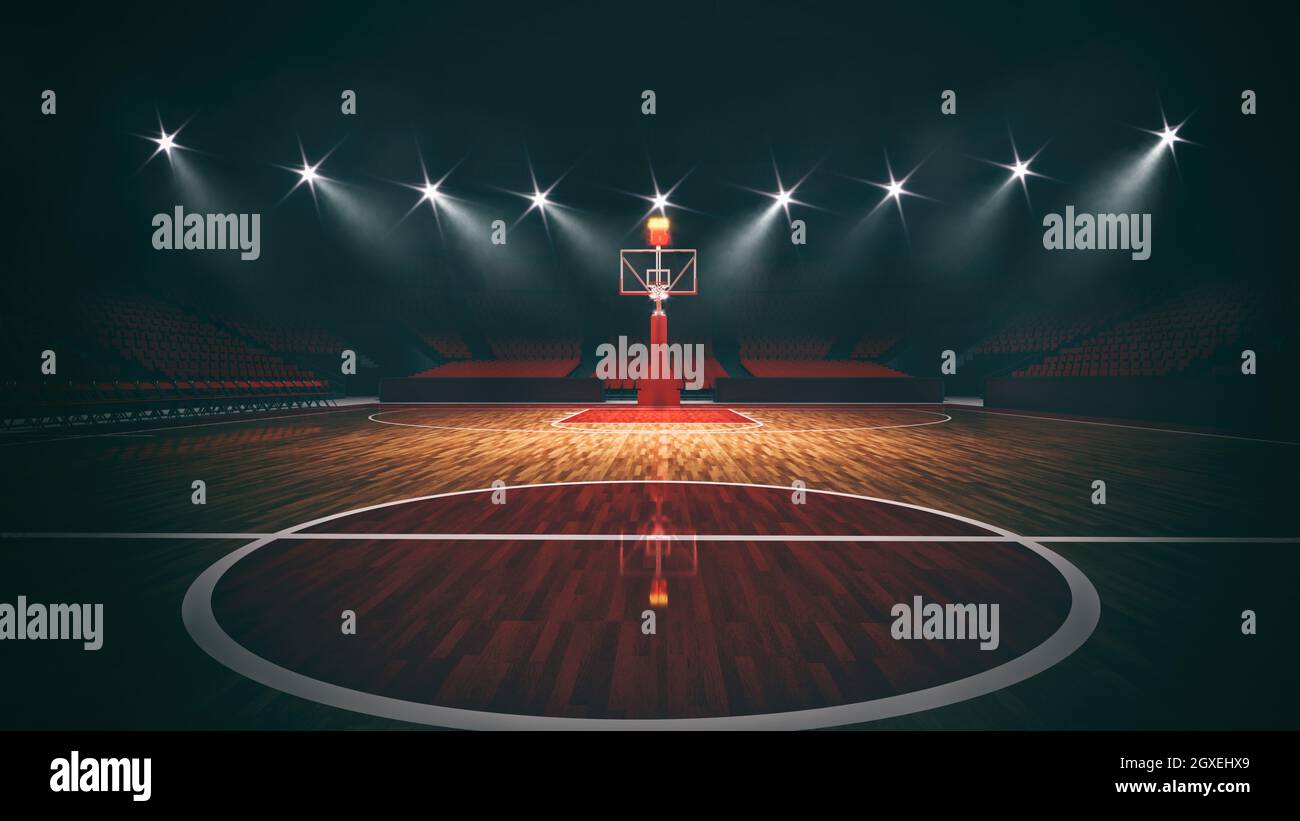 Background of an illuminated empty basketball field Stock Photo - Alamy