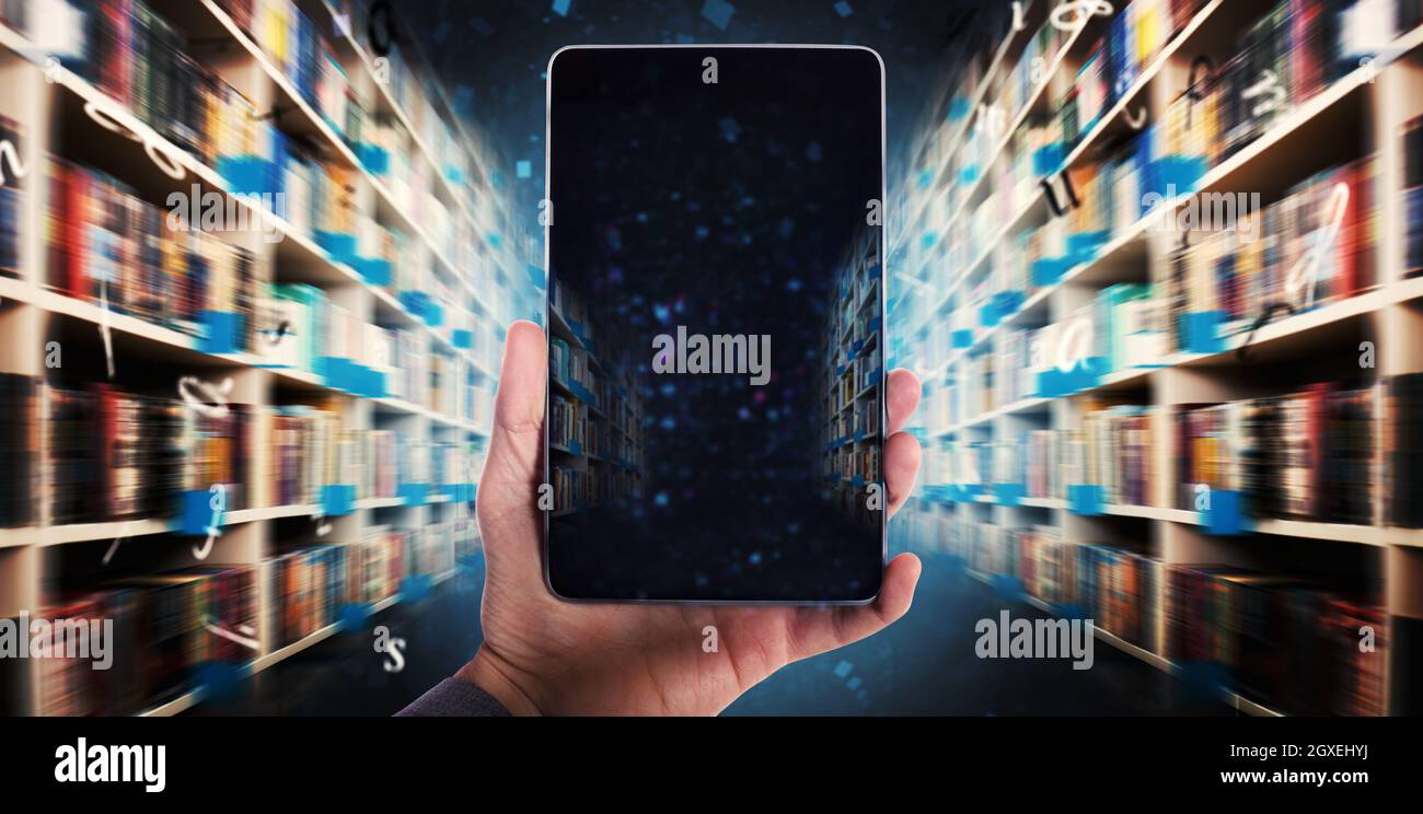 Digitization from books to ebooks. from paper to digital Stock Photo ...