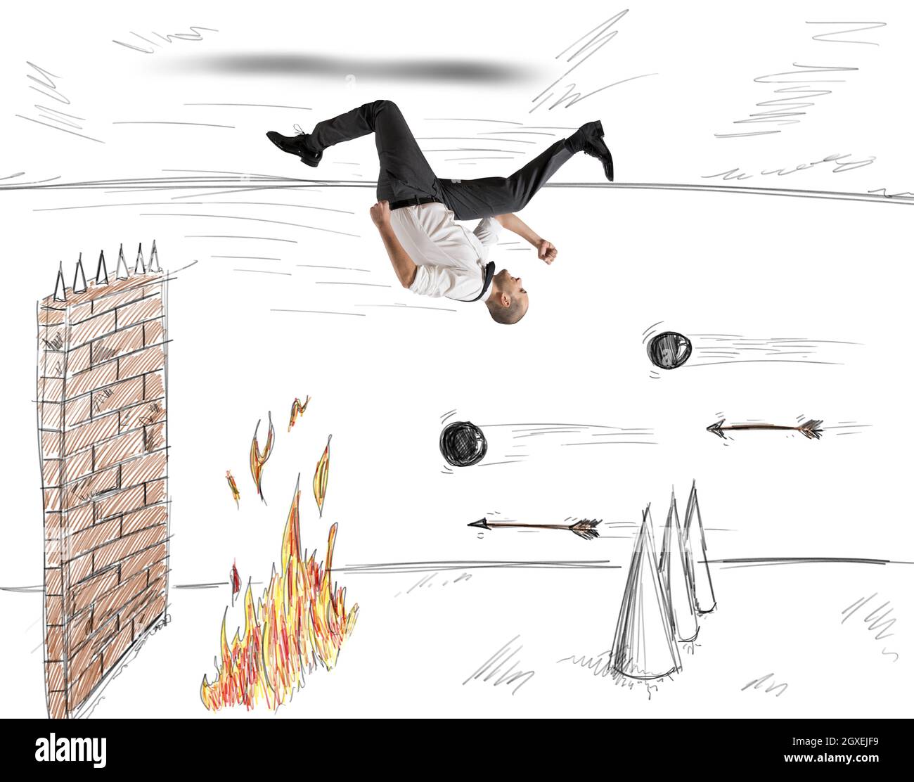 Businessman runs to overcome obstacles to work Stock Photo - Alamy