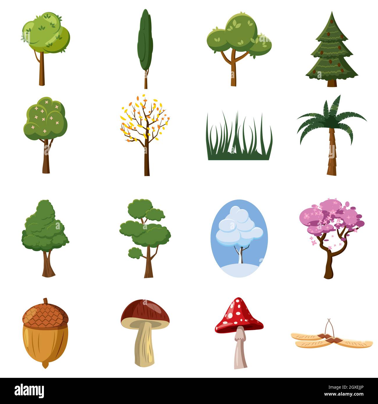 Forest icons set in cartoon style isolated on white background Stock ...