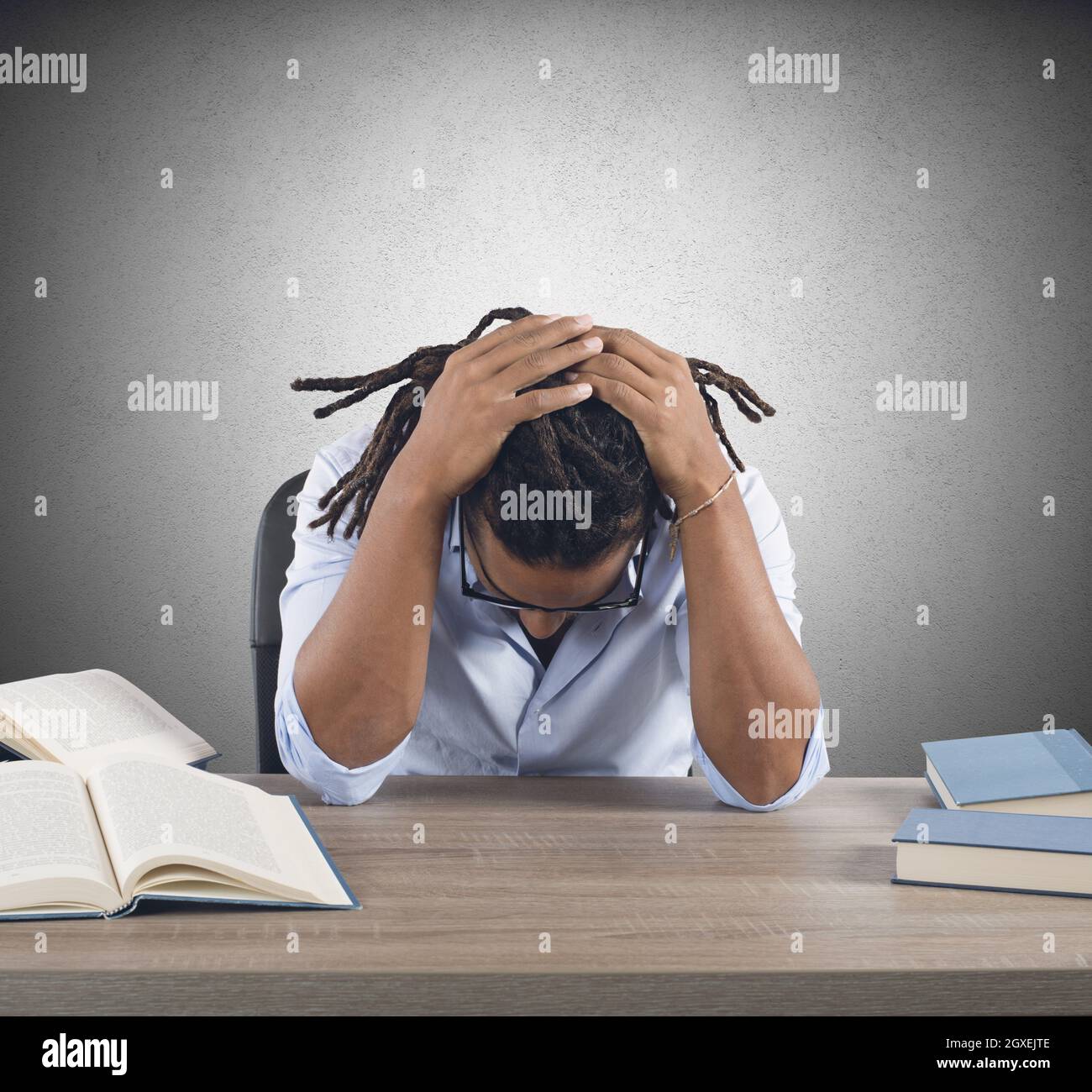 student tired and stressed from the hard study Stock Photo - Alamy