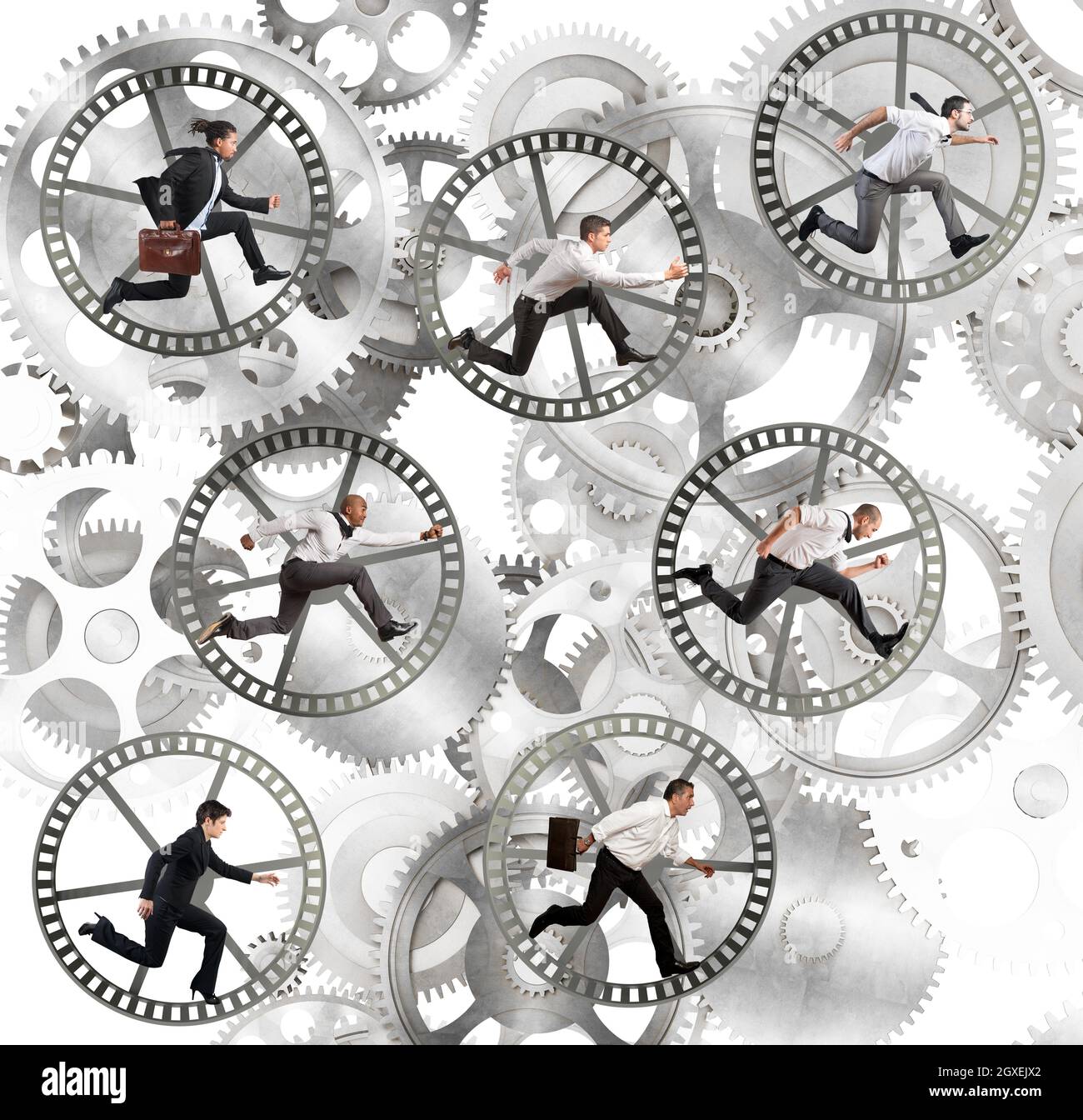 Businesspeople as gear parts of a machine Stock Photo - Alamy