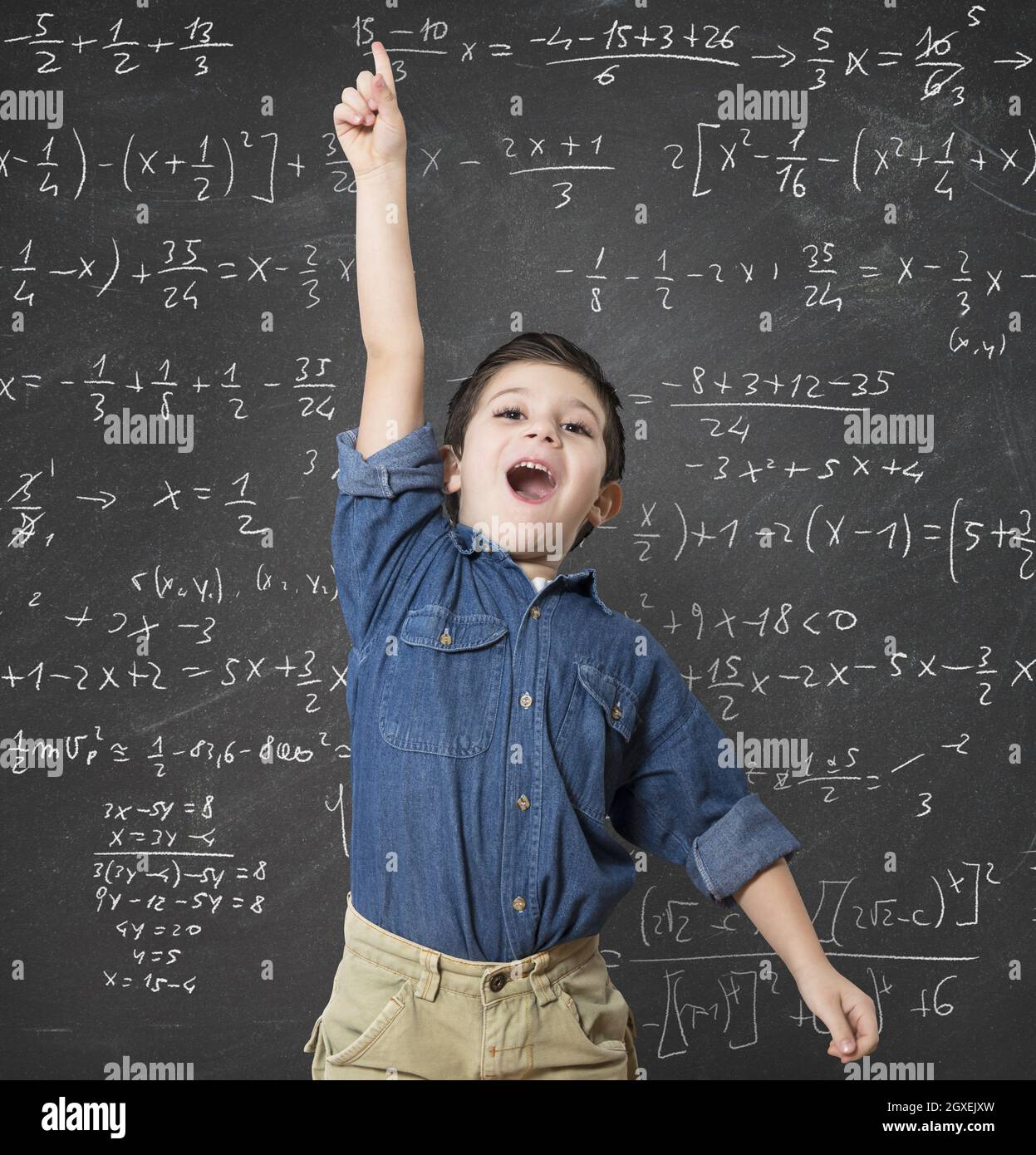 Genius child solves a mathematical calculation difficult Stock Photo ...