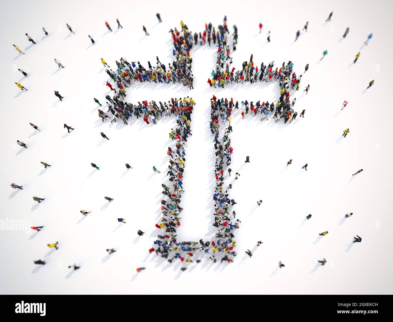 Many people together to create the shape of a crucifix. 3D Rendering ...