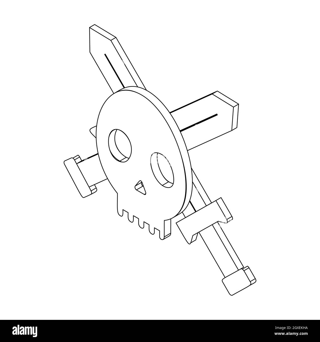 Skull with two swords icon, isometric 3d style isolated on white ...