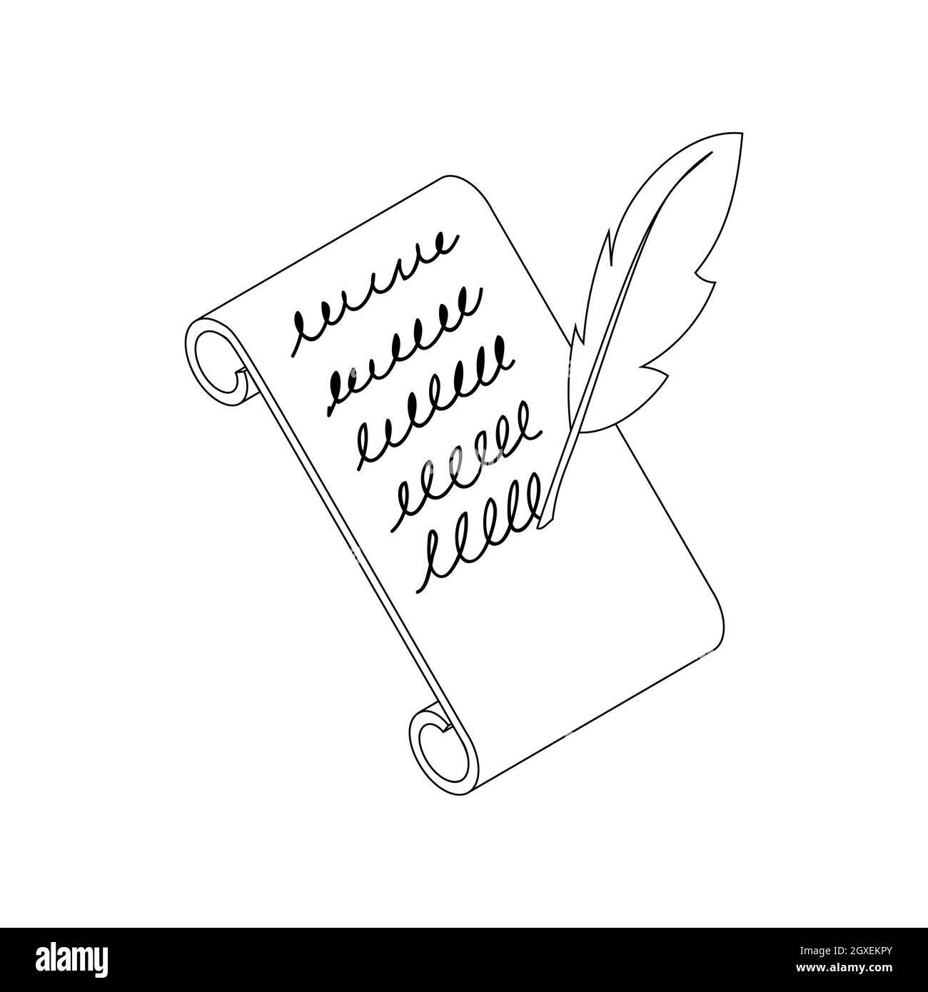 Feather writing a scroll paper icon, isometric 3d style isolated on ...