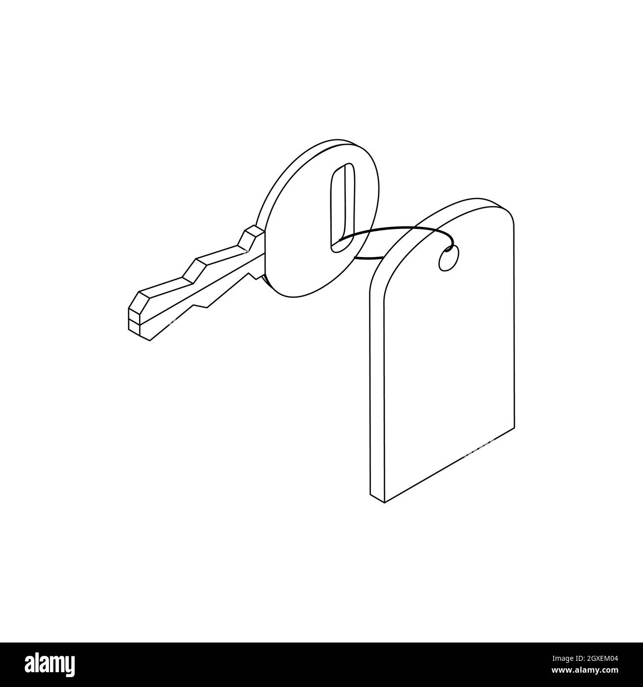 Hotel key with keychain icon in isometric 3d style isolated on white ...