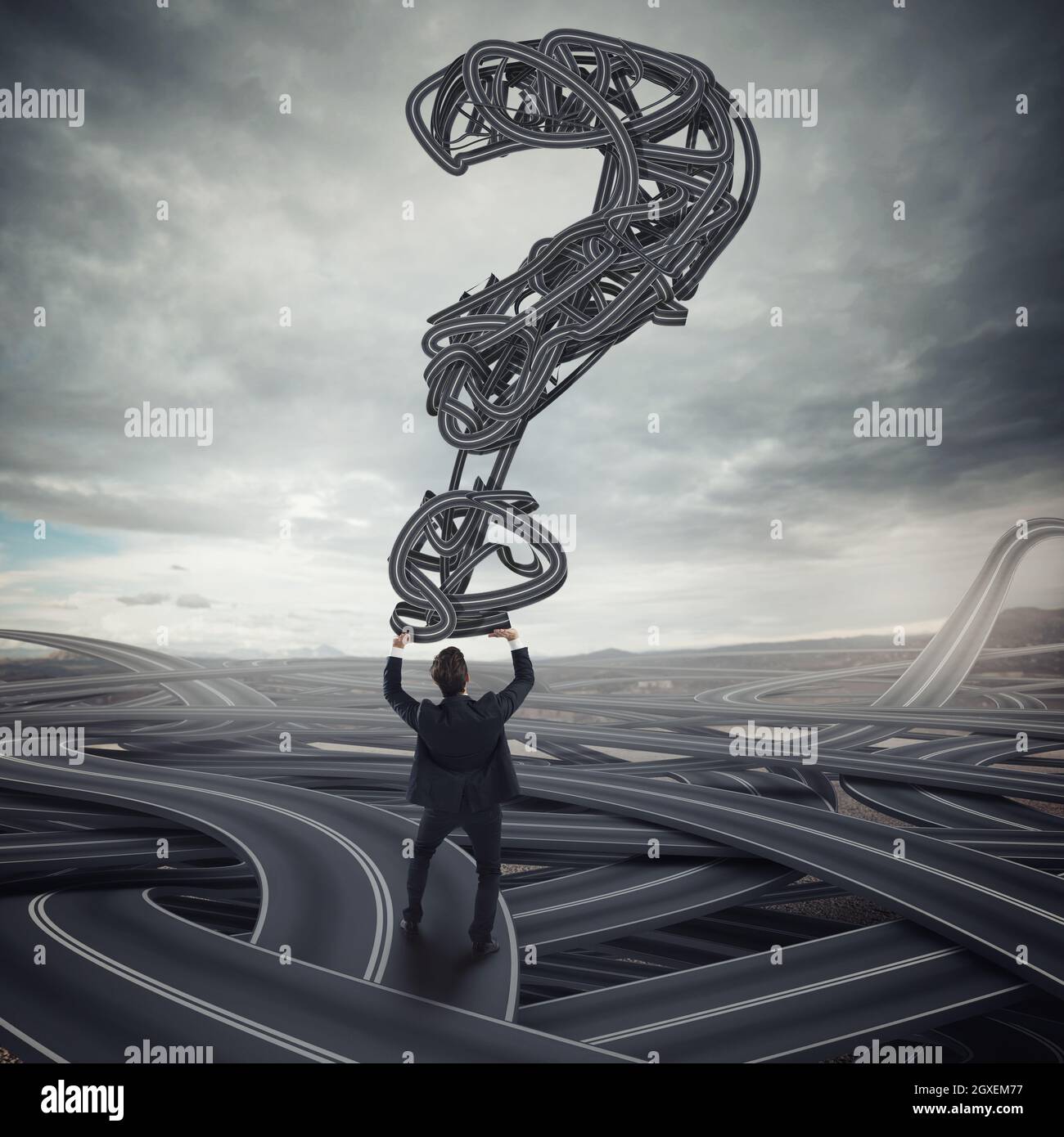 Skein of roads with big question mark. 3D Rendering Stock Photo - Alamy