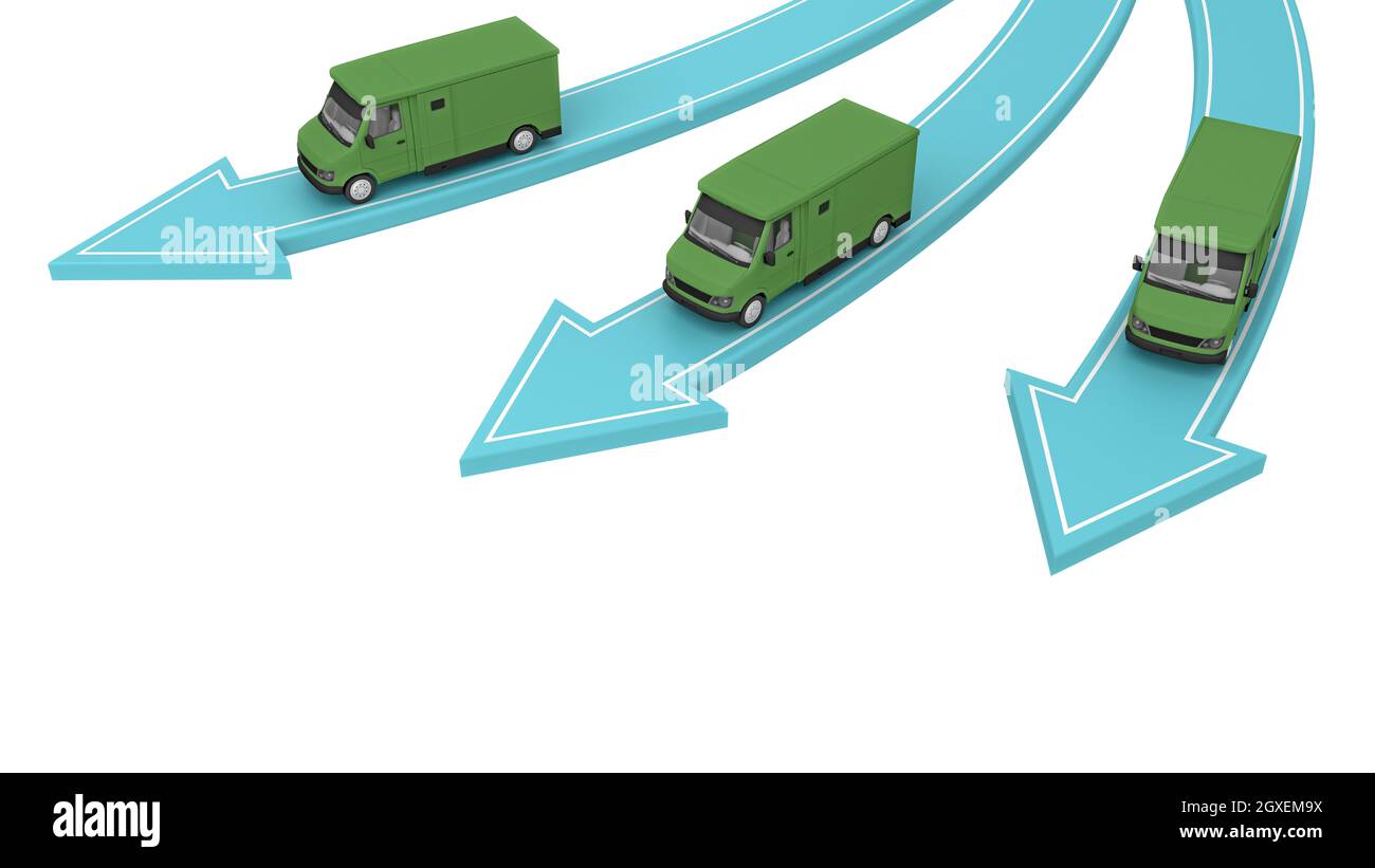 money transporting cars with arrow direction. 3d rendering Stock Photo ...