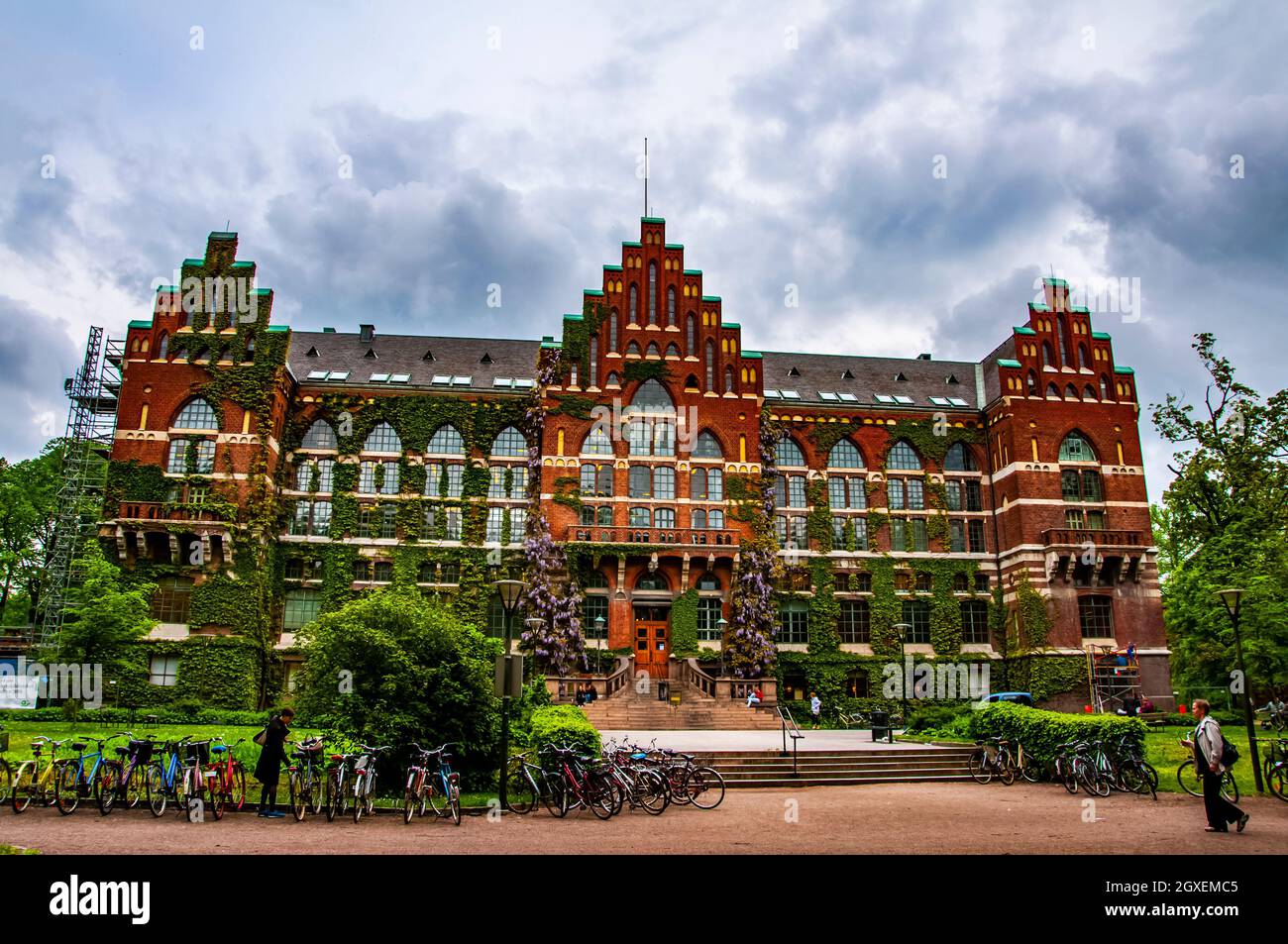 Library building of Lund university with beautiful facade and green ivy ...