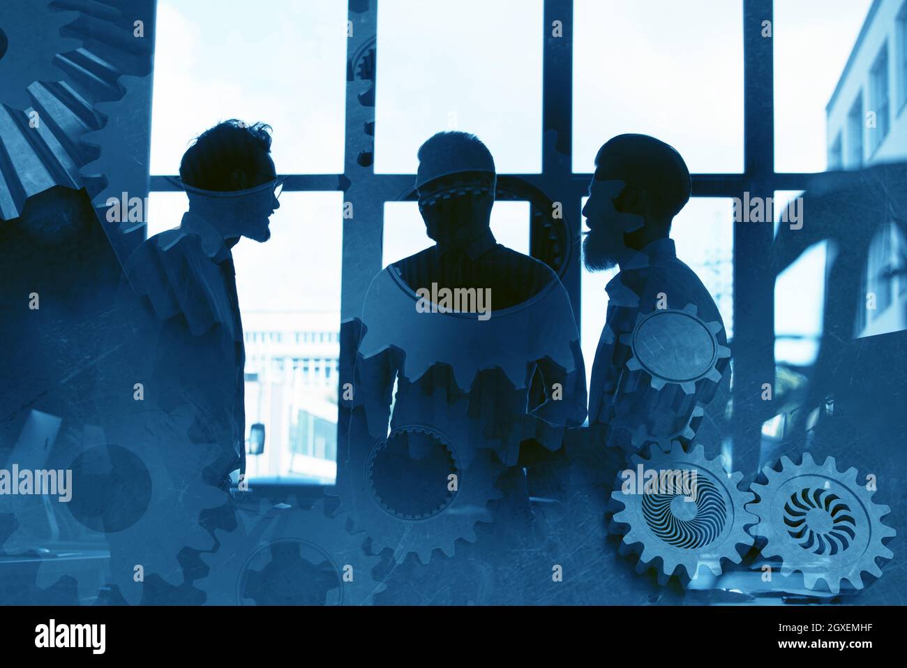 Teamwork of businesspeople with gears system. Partnership and ...