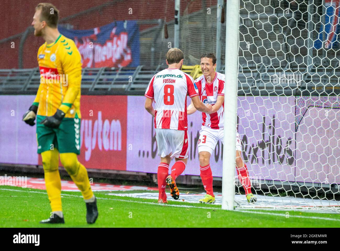 Aalborg, Denmark. 03rd, October 2021. Iver Fossum (8) of AAB scores for ...