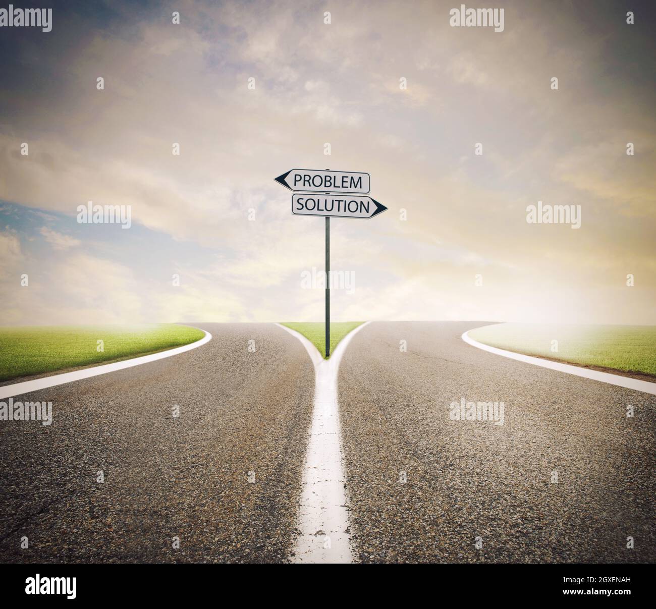 Problem and solution way. Choose the right way concept Stock Photo - Alamy