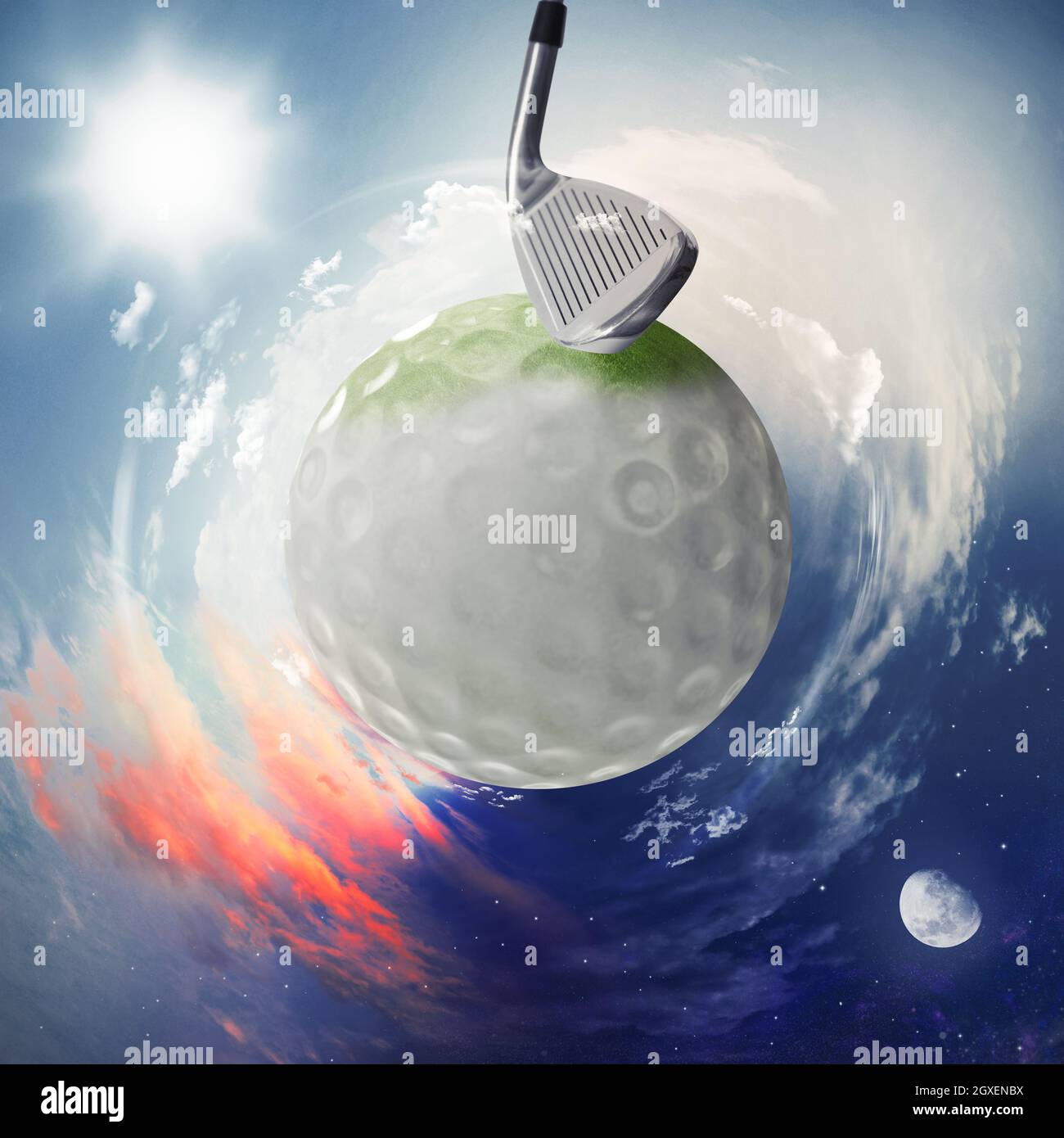 Global view of golf ball as a planet Stock Photo - Alamy