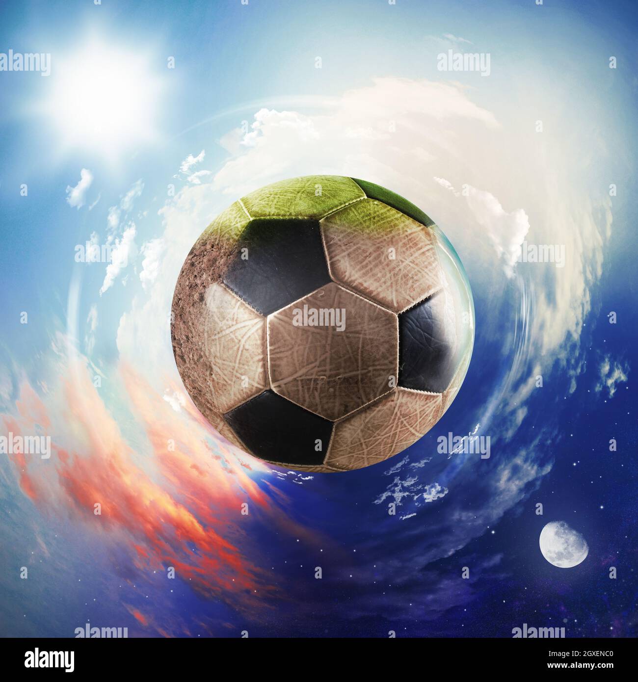Global view of a soccer world. football ball as a planet Stock Photo ...