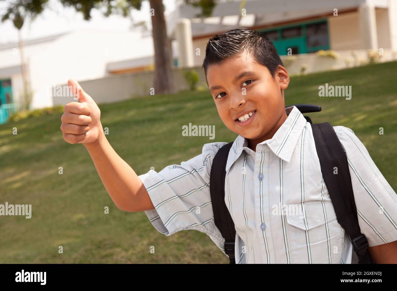Happy Young Hispanic School Boy with Thumbs Up one Morning Stock Photo ...