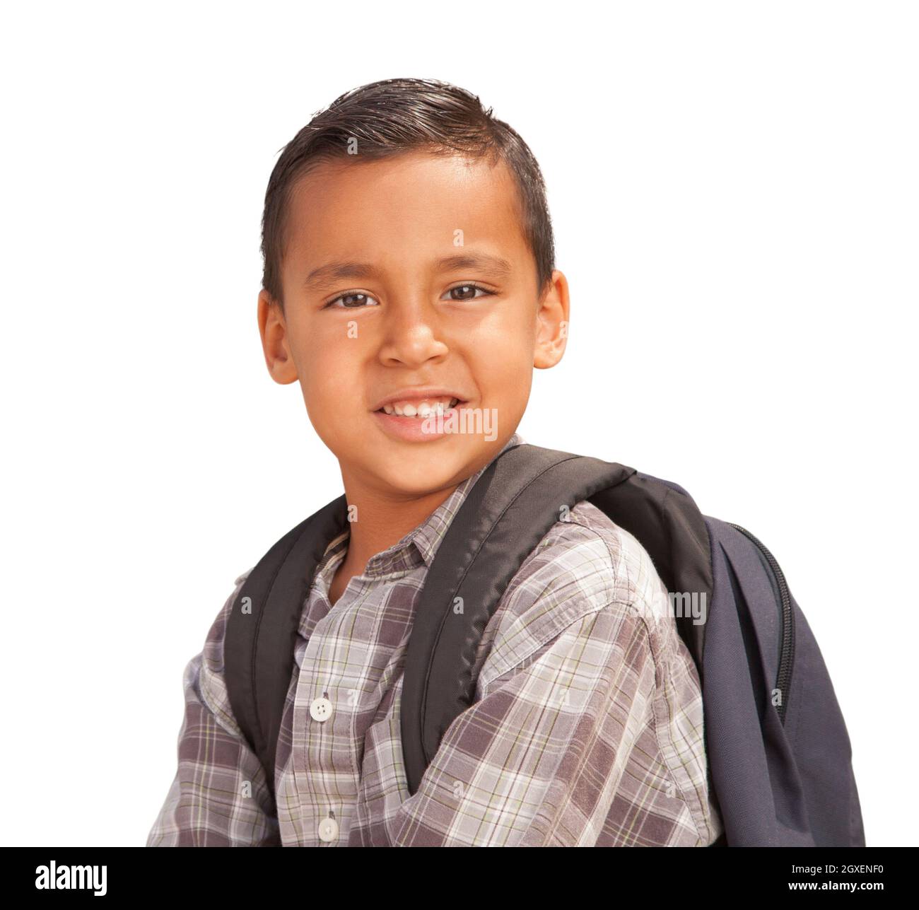 Happy Young Hispanic Boy with Backpack Ready for School Isolated on a ...