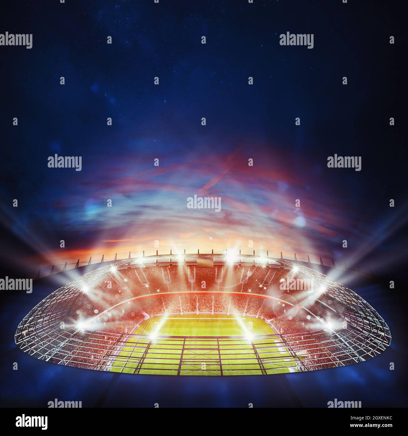 Football stadium with light effects. 3D Rendering Stock Photo - Alamy