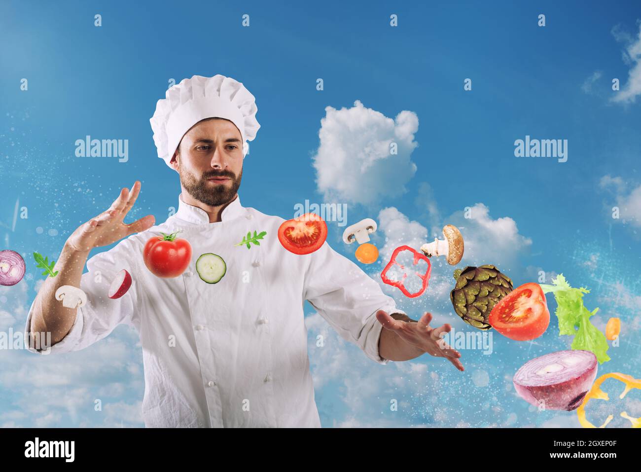 Chef looks enchanted the ingredients ready to cook a new dish Stock ...