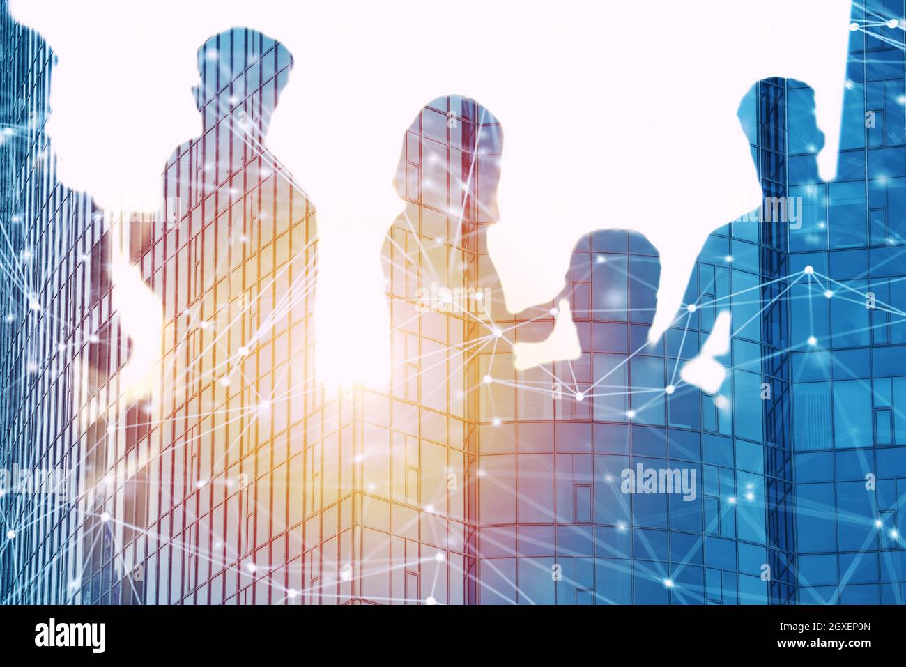 Business people work together in office with network effect. Concept of ...